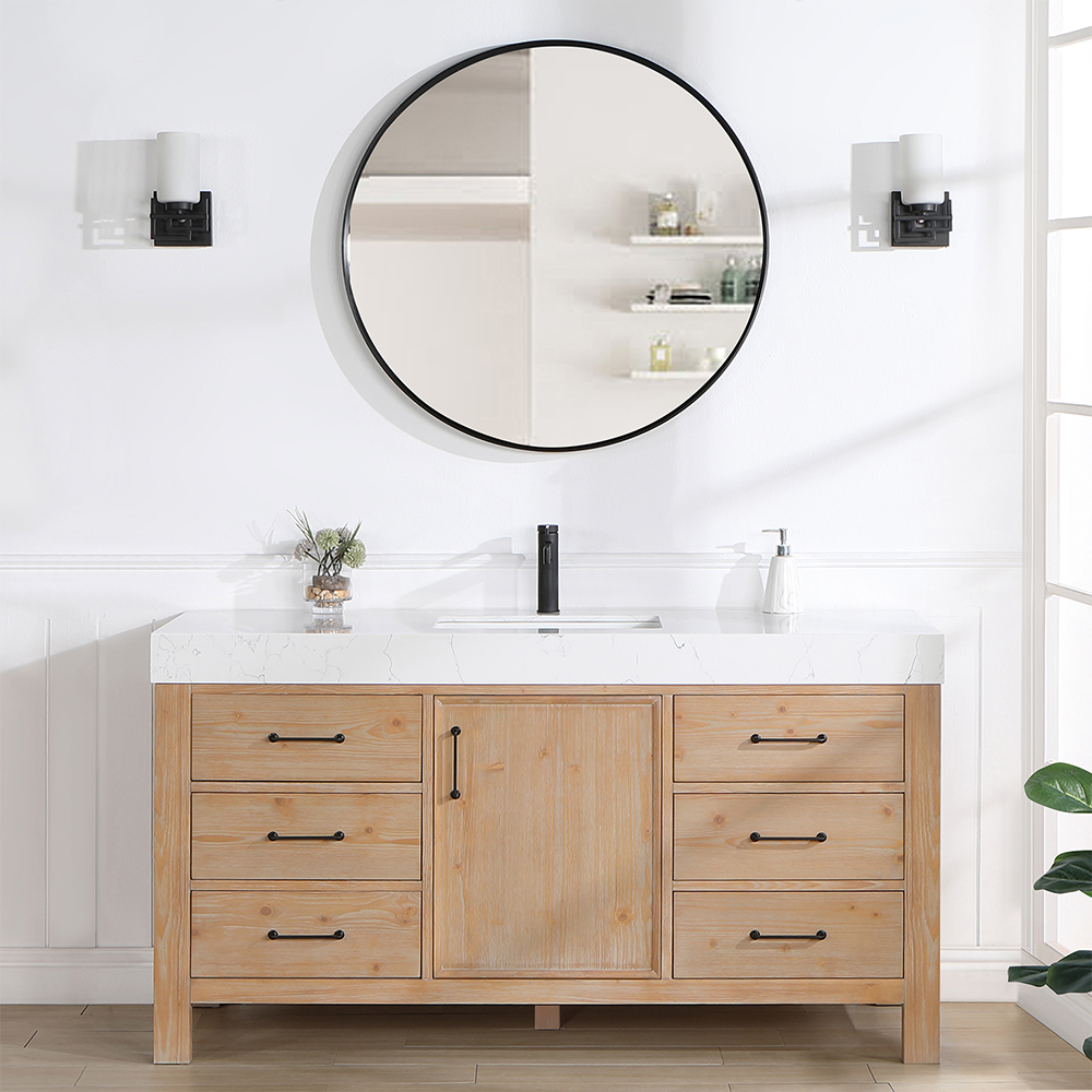 60in. Free-standing Single Bathroom Vanity in Fir Wood Brown with ...