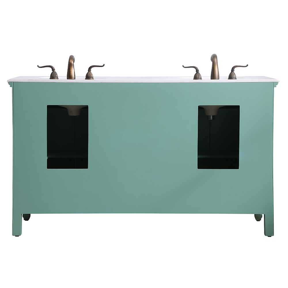 60" Mint Green Finish Double Sink Vanity with Cream Marble Counter Top ...