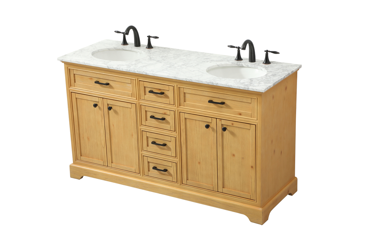 60 inch Modern Fitting Double Bathroom Vanity in Natural Wood
