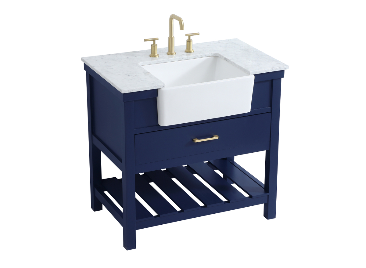 36 inch Single Bathroom Vanity in Blue with Three Finish Options and ...