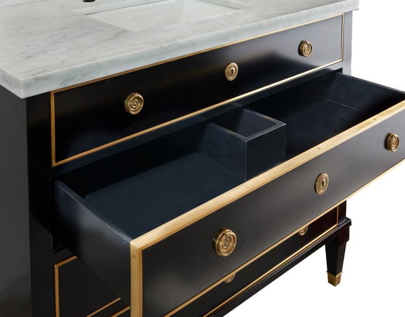 Ebonized Classical 42" Ebony Painted Finish Vanity with White Carrara ...