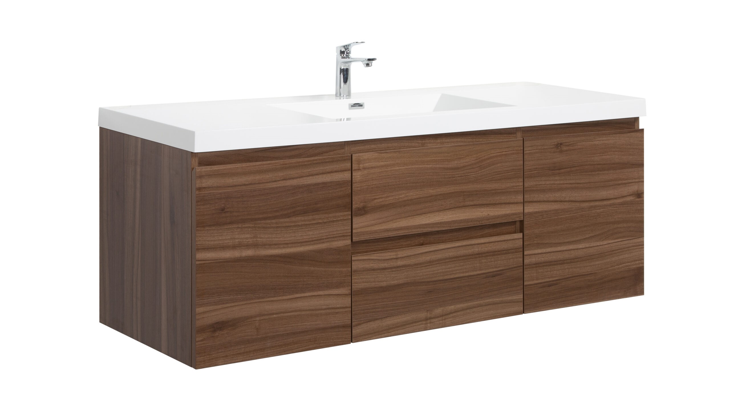 Aurora 60" Smokey Walnut Wall Hung Single Sink Bathroom Vanity with ...